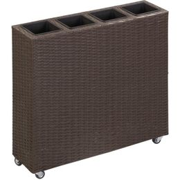 Garten-Hochbeet mit 4 Töpfen,Blumenkasten,Pflanzkasten Balkon, Terrasse, Garten 80x22x79 cm Poly Rattan Braun VMEC225905 MAISONCHIC