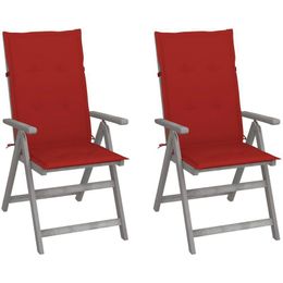 MAISONCHIC 2 Stk.Gartenstühle Gartensessel,Relaxsessel,Verstellbare Gartenstühle mit Auflagen Massivholz Akazie -10260 - Grau