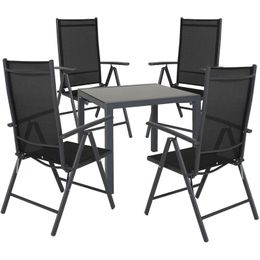 SVITA Set Gartentisch mit 4 Stühlen Aluminium Glasplatte Sitzgruppe Gartenmöbel