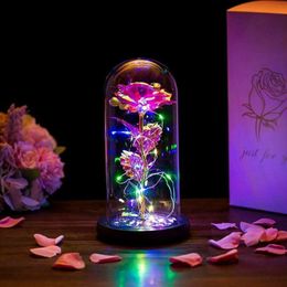 Rhafayre - galaxy rose, Geschenke für Mutter led -Lichter ewiger Kristall, Schönheit und Biest Rose, Rose in Glas Dome Galaxy Rose Blumengeschenk für