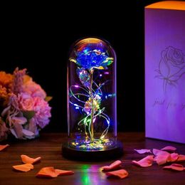 Galaxy rose, Geschenke für Mutter led -Lichter ewiger Kristall, Schönheit und Biest Rose, Rose in Glas Dome Galaxy Rose Blumengeschenk für Jubiläum