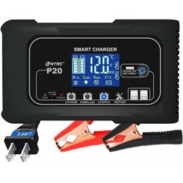 Intelligentes Ladegerät Autobatterie, Ladegerät Autobatterie 12V/24V 20A mit LCD-Bildschirm/ Rekonditionierungsmodus, für Lithium LiFePO4 Bleisäure