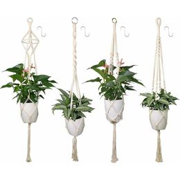 4 Stück Makramee-Pflanzenaufhänger zum Aufhängen von Blumentöpfen, Pflanzenaufhänger, Pflanzenaufhänger für Innengarten, Heimdekoration, 104 cm, Weiß