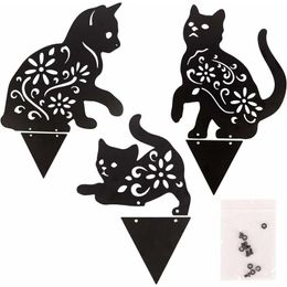 Katzen-Gartendekoration, 3 Stück Metall-Katzensilhouette mit festem Ständer, schwarze Osterkatzen-Dekoration für Rasen, Veranda, Hof,