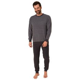 Trend by Normann Pyjama Herren Frottee Schlafanzug mit Bündchen in Streifenoptik