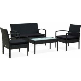 4-tlg. Garten-Lounge-Set,Gartenmöbel-Set mit Auflagen Poly Rattan Schwarz vidaXL