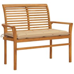 Gartenbank mit Beige Auflage Ruhebank Gartenstuhl 112 cm Massivholz Teak XZZZ415342 MAISONCHIC