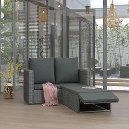 MAISONCHIC - 2-tlg. Garten-Lounge-Set Gartenmöbel-Set Terrassen-Sitzgruppe mit Kissen Poly Rattan Grau ZDEH33819