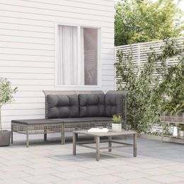 MAISONCHIC - 3-tlg. Garten-Lounge-Set Gartenmöbel-Set Terrassen-Sitzgruppe mit Kissen Grau Poly Rattan ZDEH22987