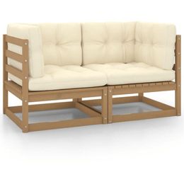 Gartensofa 2-Sitzer,Lounge-Sofamit Kissen Honigbraun Massivholz Kiefer vidaXL