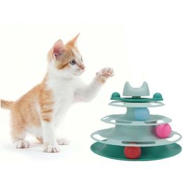 Gncpets - Interaktiver Turm für Katzen mit 3 Ebenen und farbigen Bällen - Blau Exclusives Angebot