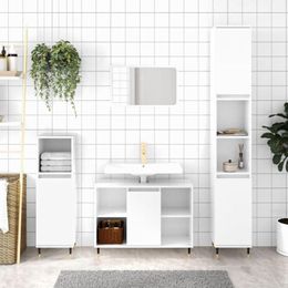Prolenta Premium Badschrank Hochglanz-Weiß 30x30x100 cm - Weiß
