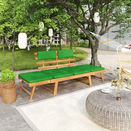 Prolenta Premium - Gartenbank mit Auflagen 2-in-1 190 cm Massivholz - Grün