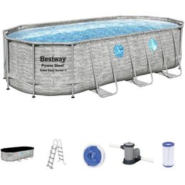 56716 Power Steel Pool Swim Vista Oval Set Steinwand-Optik 549x274x122cm - Bestway