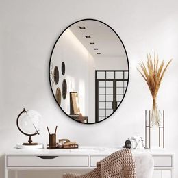 Spiegel, Ovaler 70x50cm Schwarz Wandspiegel, Ovaler Spiegel, mit Schwarz Metallrahmen Schminkspiegel, Dekorative Spiegel, für Badezimmer Wohnzimmer