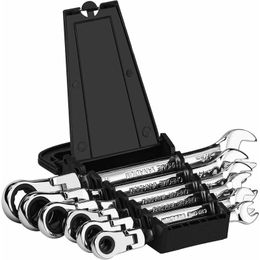 6-teiliges Ratschenschlüssel-Ringmaulschlüssel-Set 8/10/12/13/14/17 mm Ratschen-Maulschlüssel aus Chrom-Vanadium-Stahl, Maul-Ratschenschlüssel mit