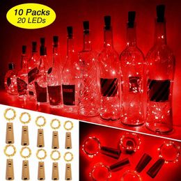 Minkurow - Weinflaschenlicht, 10 Stück 20 led Lichterketten für Flasche Lichterketten Stimmungslichter Kupferdraht Weinflasche (Rot)