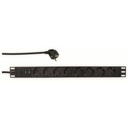 Logilink - Steckdosenleiste 19, 8-fach, Schutzkontaktstecker, 2x usb, schwarz