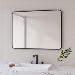 Wandspiegel Schwarzer Spiegel mit Metallrahmen 80x60cm Rechteckiger dekorativer moderner hängender Spiegel für Badezimmer Schlafzimmer Wohnzimmer