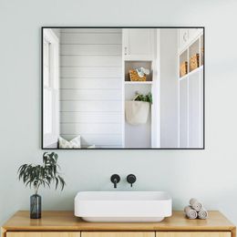 Schwarz Spiegel 60x80cm Wandspiegel mit Metall Rahmen, 80x60cm Dekorative Schwarzer Spiegel Badspiegel Badezimmerspiegel Rechteckig Wandspiegel für