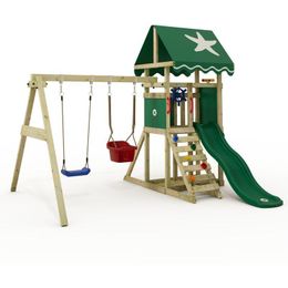 Wickey Klettergerüst Spielturm DinkyStar für Kleinkinder mit Rutsche und Kinderschaukel, Babyschaukel mit Sicherheitsgurten, 10 Jahre Garantie - grün