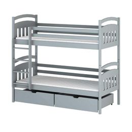 Kinderetagenbett aus holz mit unteren schubladen kalas - Grau - 90 x 190 - Weiß, Grau