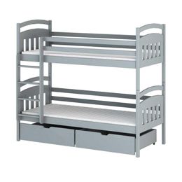 Kinderetagenbett aus holz mit unteren schubladen kalas - Grau - 80 x 180 - Weiß, Grau
