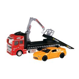 Toi-Toys 24087B - Metal World Spielzeugauto - Abschleppwagen mit Hebebühne & Auto abschleppen
