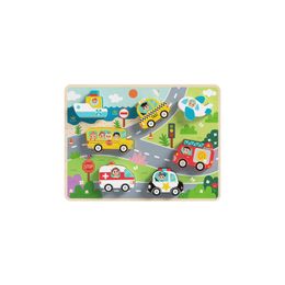 Tooky Toy Kinder Holz-Puzzle Fahrzeuge 3D TH634 Steckpuzzle, 8-teilig, ab 1 Jahr bunt