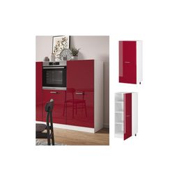 VICCO Backofenumbauschrank Küchenschrank Küchenzeile R-Line 60 cm Weiß Bordeaux große Tür Hochglanz