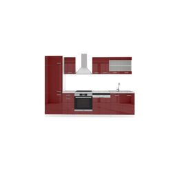 VICCO KÜCHE R-LINE 300CM KÜCHENZEILE KÜCHENBLOCK EINBAU ROT BORDEAUX HOCHGLANZ