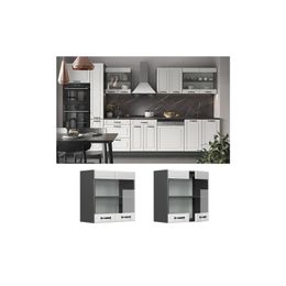 VICCO Hängeglasschrank Küchenschrank Küchenzeile R-Line Landhaus 60 cm Anthrazit Weiß Tür Fächer