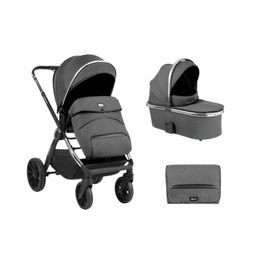 Kikkaboo Kinderwagen Tiffany 2 in 1 Babywanne, Sportsitz, Wickeltasche, PU-Räder dunkelgrau