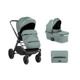 Kikkaboo Kinderwagen Tiffany 2 in 1 Babywanne, Sportsitz, Wickeltasche, PU-Räder grün