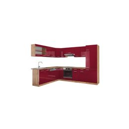 VICCO Küchenzeile Küchenblock Einbauküche R-Line Ecke 287 x 277 Bordeaux HGL