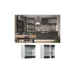 VICCO Hängeglasschrank Küchenschrank Küchenzeile R-Line Landhaus 60 cm Weiß Anthrazit Tür Fächer