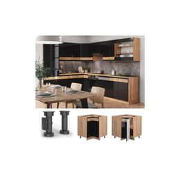 VICCO Eckunterschrank Küchenschrank Küchenmöbel Fame-Line Eiche Schwarz 81 cm modern Hochglanz