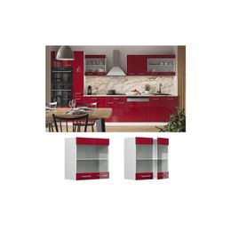 VICCO Hängeglasschrank Küchenschrank Küchenzeile R-Line 60 cm Weiß Bordeaux Tür Fächer Hochglanz