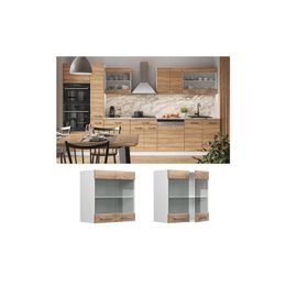 VICCO Hängeglasschrank Küchenschrank Küchenzeile R-Line 60 cm Weiß Sonoma Tür Fächer