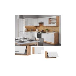 VICCO Hängeschrank Küchenschrank Küchenmöbel Fame-Line Eiche Weiß modern 60 cm Küche Einbauküche Hängeschrank Klapptür Dunstabzugshaube Küchenzeile Hochglanz