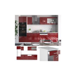 VICCO KÜCHE R-LINE 300CM KÜCHENZEILE KÜCHENBLOCK EINBAU ROT BORDEAUX HOCHGLANZ