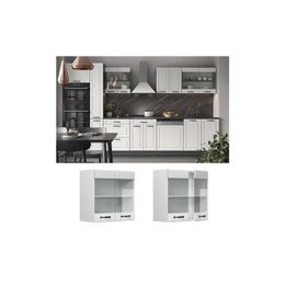 VICCO Hängeglasschrank Küchenschrank Küchenzeile R-Line Landhaus 60 cm Weiß Tür Fächer