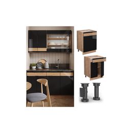 VICCO Schubunterschrank Küchenschrank Küchenmöbel Fame-Line Eiche Schwarz 60 cm modern Hochglanz