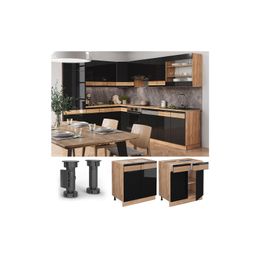 VICCO Schubunterschrank Küchenschrank Küchenmöbel Fame-Line Eiche Schwarz 80 cm modern Hochglanz