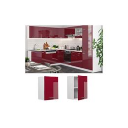 VICCO Hängeschrank Küchenschrank Küchenzeile R-Line 45 cm Weiß Bordeaux Tür Fächer Hochglanz