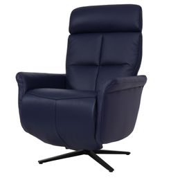 Relaxsessel MCW-L10, Design Fernsehsessel TV-Sessel Liegesessel, Liegefunktion drehbar, Voll-Leder ~ blau