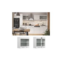 VICCO Hängeglasschrank Küchenschrank Küchenzeile R-Line 60 cm Weiß Tür Fächer Hochglanz