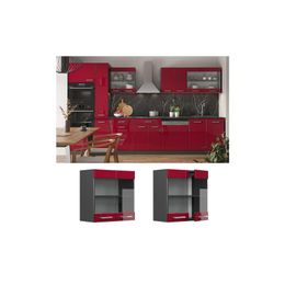 VICCO Hängeglasschrank Küchenschrank Küchenzeile R-Line 60 cm Anthrazit Bordeaux Tür Fächer