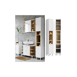 VICCO Badschrank Aquis Badezimmerschrank Hochschrank Bad Schrank Eiche Weiß