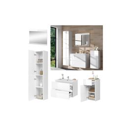 VICCO Badmöbel-Set Izan Weiß Hochglanz modern Waschtischunterschrank Waschbecken Badspiegel Midischrank Hochschrank